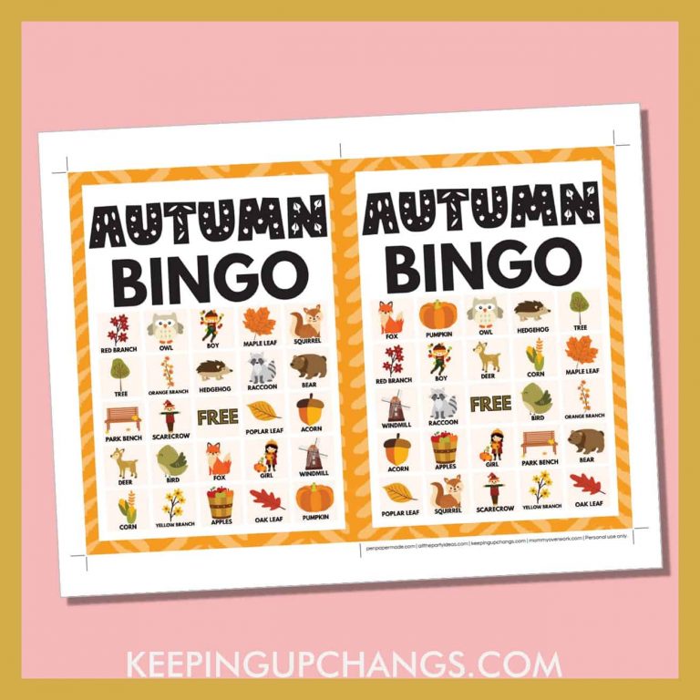 Autumn Fall Bingo Pictures & Words (5x5 & 4x4 Grid) [FREE Printables!]
