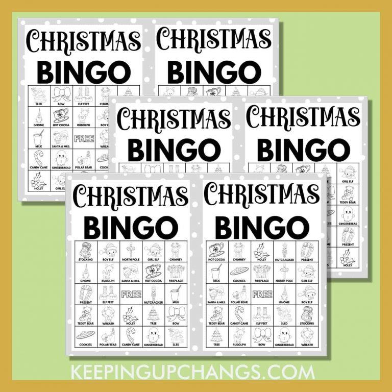 Christmas Bingo Black White Pictures & Words (5x5 Grid) [FREE Printable]