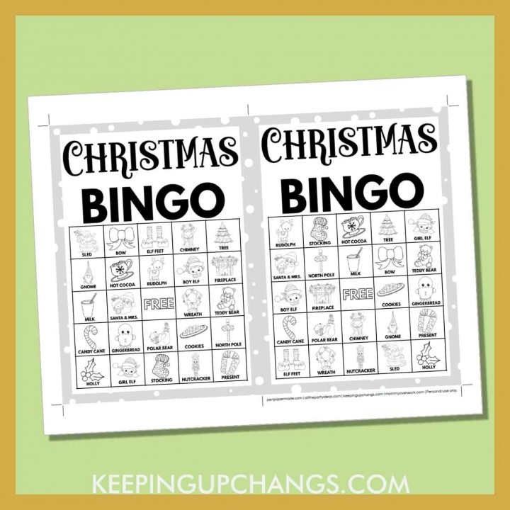 Christmas Bingo Black White Pictures & Words (5x5 Grid) [FREE Printable]