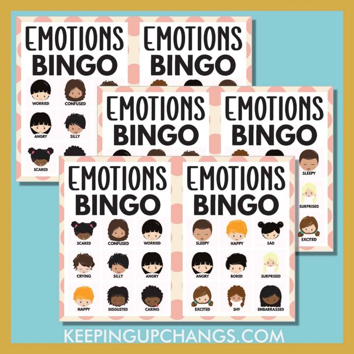 Emotions Bingo Pictures & Words (4x4 & 3x3 Grid) [FREE Printables!]
