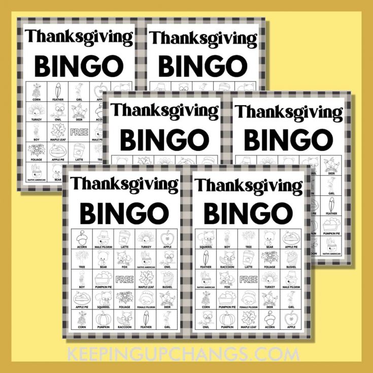 Thanksgiving Bingo Black White Pictures & Words (5x5 Grid) [FREE Printable]