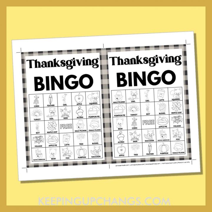 Thanksgiving Bingo Black White Pictures & Words (5x5 Grid) [FREE Printable]