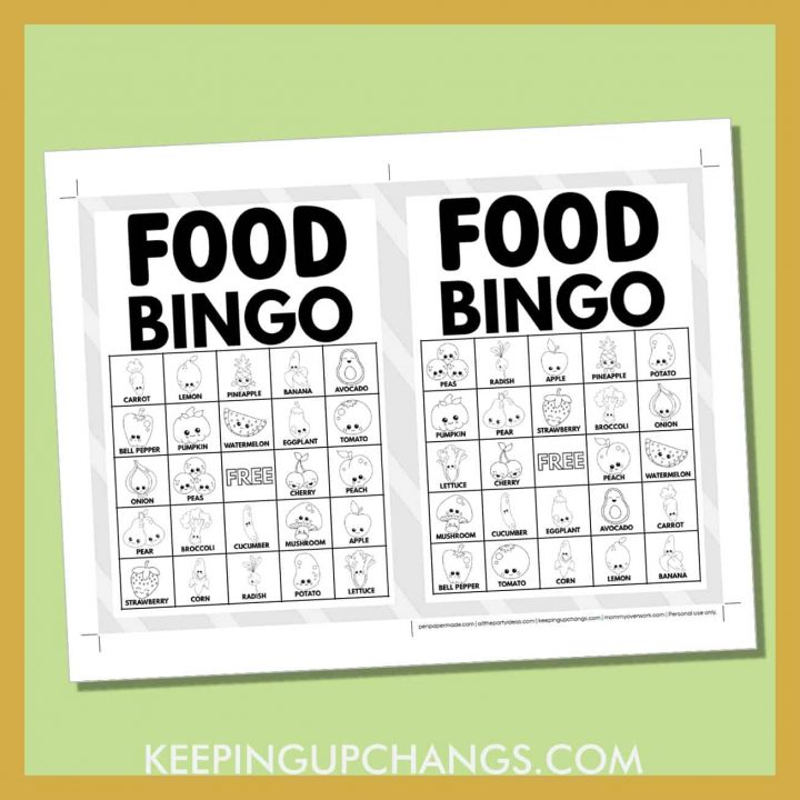 Food Bingo Black White Pictures & Words (5x5 & 4x4 Grid) [FREE Printables!]