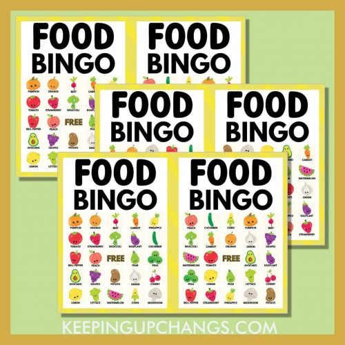 Food Bingo Pictures & Words (5x5 & 4x4 Grid) [FREE Printables!]