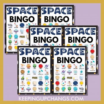 Space Bingo Pictures & Words (5x5 & 4x4 Grid) [FREE Printables!]