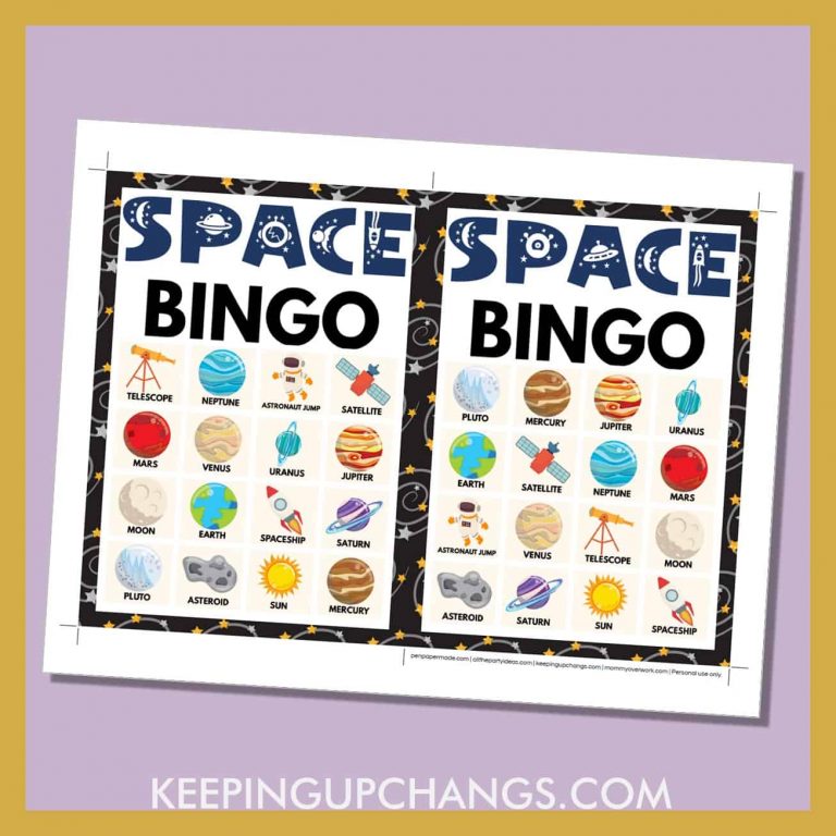 Space Bingo Pictures & Words (5x5 & 4x4 Grid) [FREE Printables!]