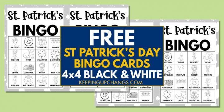 St Patrick's Bingo Black White Pictures & Words (4x4 Grid) [FREE ...