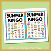 Beach Summer Bingo Pictures & Words (5x5 & 4x4 Grid) [FREE Printables!]