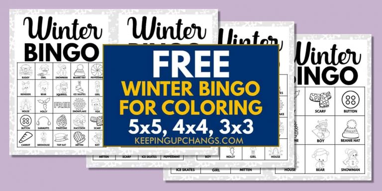 Winter Bingo Black White Pictures & Words (5x5, 4x4, 3x3 Grid) [FREE ...