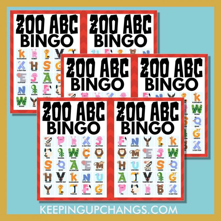 Alphabet Zoo Bingo Pictures & Words (5x5 & 4x4 Grid) [FREE Printables!]